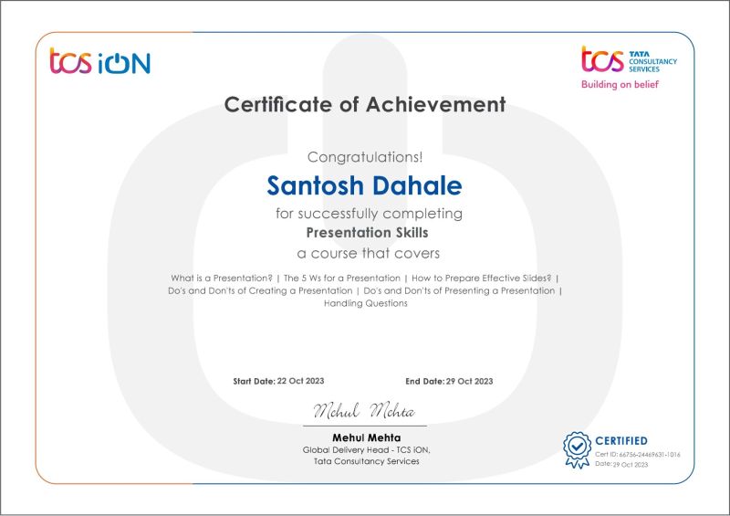 Santosh Dahale on LinkedIn: #tcs Santosh Dahale on LinkedIn: #tcs