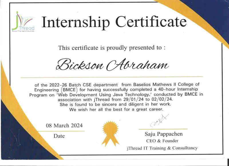 Bickson Abraham on LinkedIn: #java #internship #programming # ... Bickson Abraham on LinkedIn: #java #internship #programming # ...