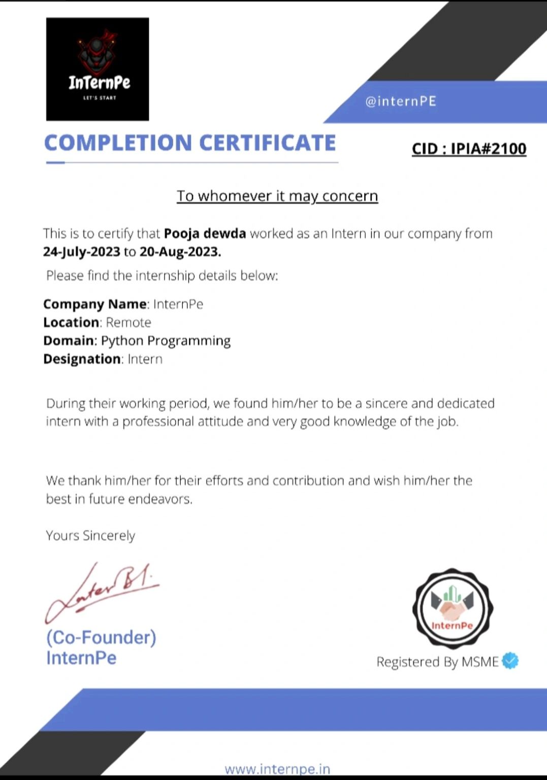 Pooja Dewda on LinkedIn: #internpe #pythonprogramming #internship Pooja Dewda on LinkedIn: #internpe #pythonprogramming #internship