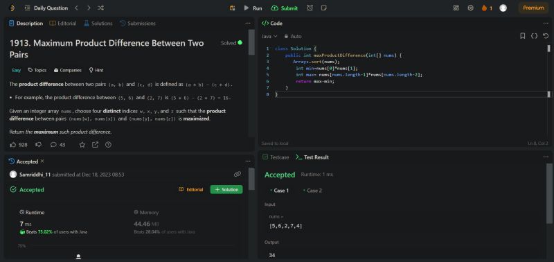 Day 78 of #100daysofcode challenge: Product Difference Between Two ... Day 78 of #100daysofcode challenge: Product Difference Between Two ...