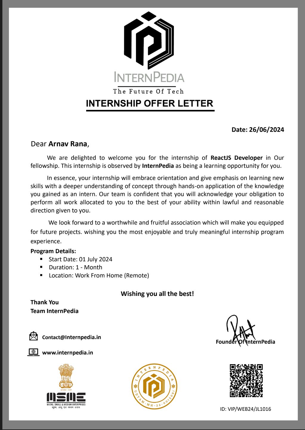 Arnav Rana on LinkedIn: #internpedia #internpedia #internship #reactjs ... Arnav Rana on LinkedIn: #internpedia #internpedia #internship #reactjs ...