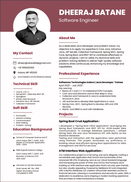 Dheeraj Batane on LinkedIn: #resume #template Dheeraj Batane on LinkedIn: #resume #template