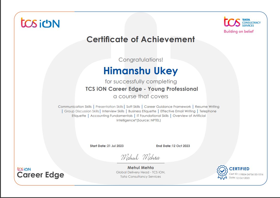 Himanshu Ukey on LinkedIn: #tcs #tcsioncareeredge #ai Himanshu Ukey on LinkedIn: #tcs #tcsioncareeredge #ai