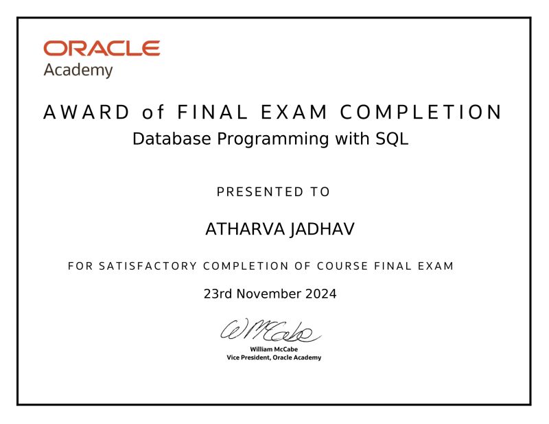 Atharva Jadhav on LinkedIn: #sql #oracleacademy #databaseprogramming Atharva Jadhav on LinkedIn: #sql #oracleacademy #databaseprogramming