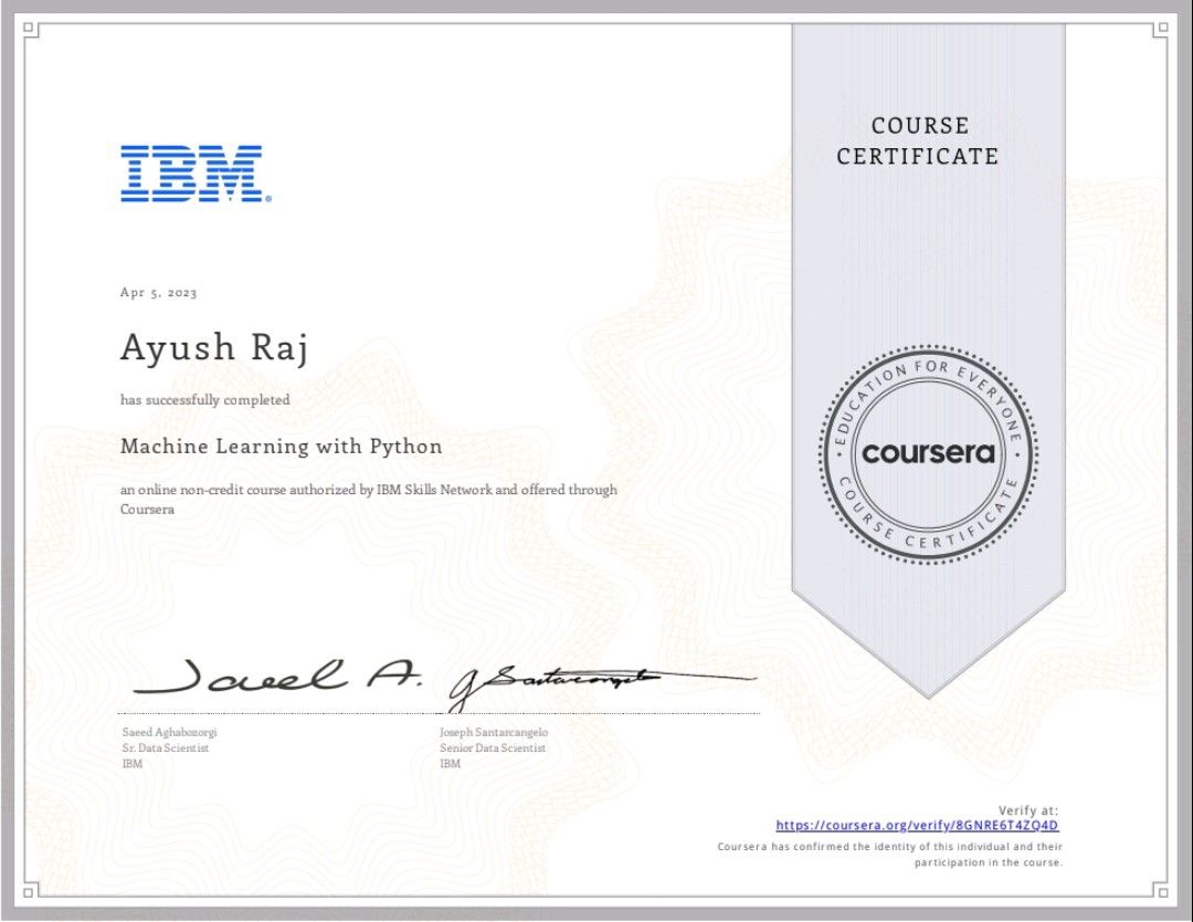 Ayush Raj on LinkedIn: #coursera #ibm #machinelearning #python #share # ... Ayush Raj on LinkedIn: #coursera #ibm #machinelearning #python #share # ...
