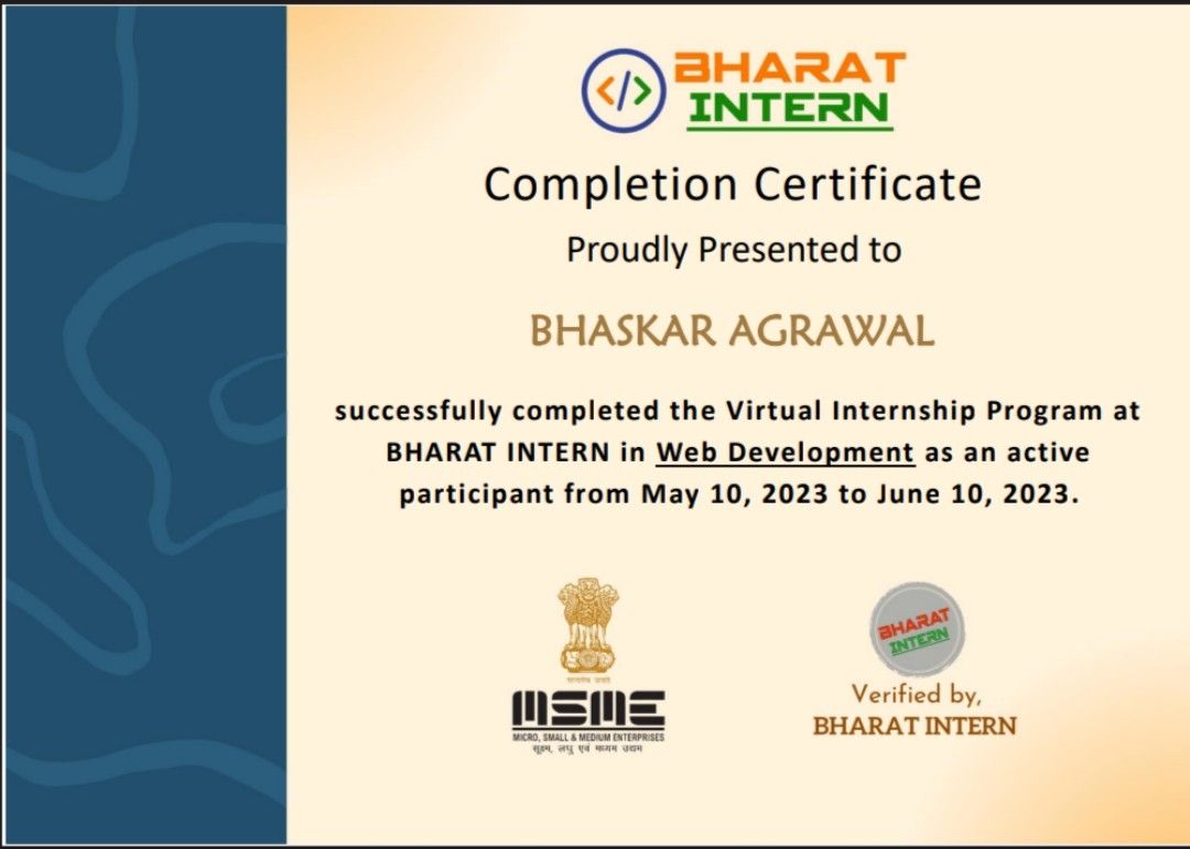 Bhaskar Agrawal on LinkedIn: #bharatintern #webdevelopment #internship Bhaskar Agrawal on LinkedIn: #bharatintern #webdevelopment #internship
