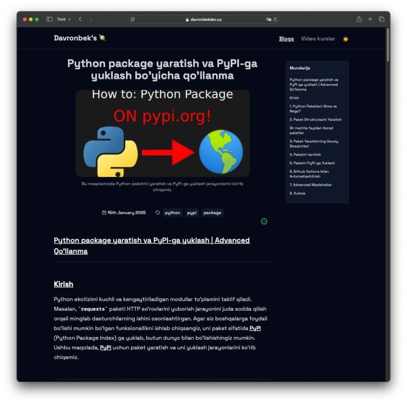 Davronbek Boltayev on LinkedIn: #python #pypi #post Davronbek Boltayev on LinkedIn: #python #pypi #post