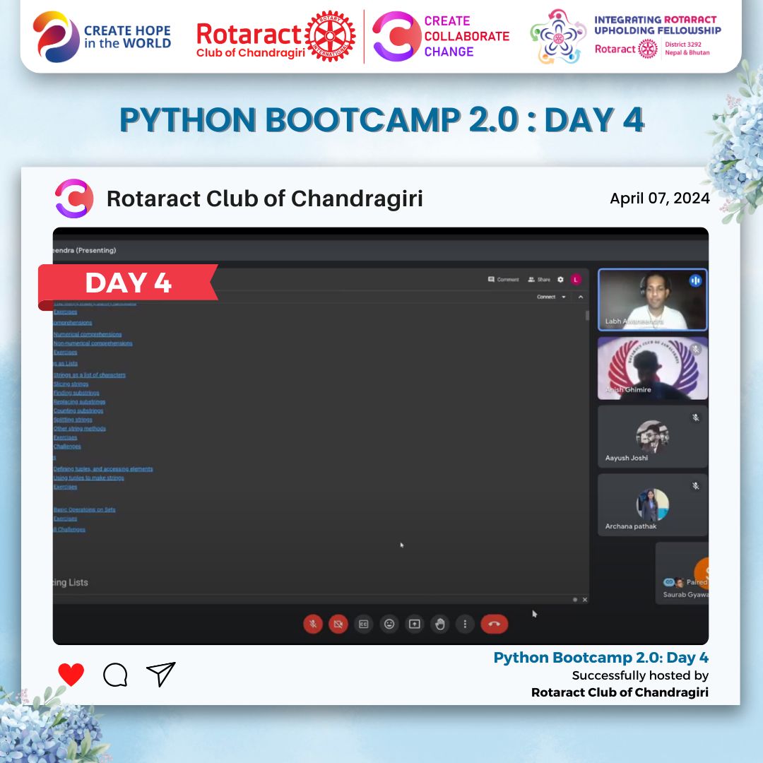 Rotaract Club of Chandragiri on LinkedIn: Python Bootcamp 2.0: Day 4 ... Rotaract Club of Chandragiri on LinkedIn: Python Bootcamp 2.0: Day 4 ...