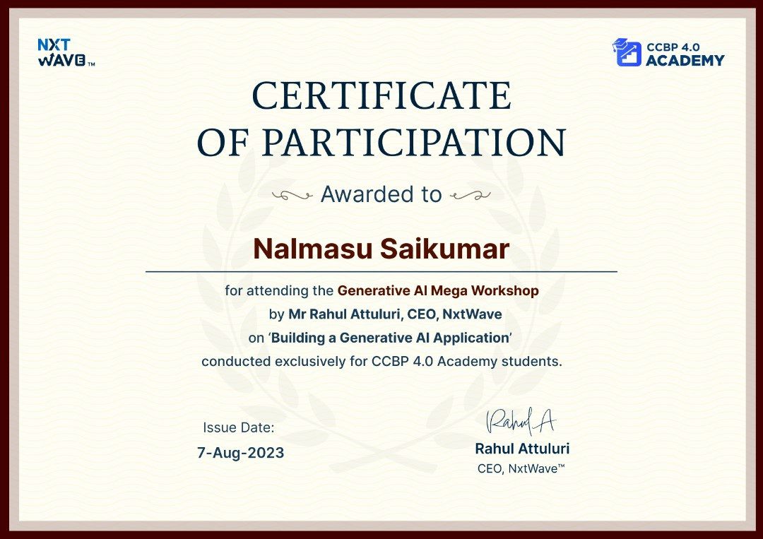 NALMASU SAIKUMAR on LinkedIn: #rahulattulurisir #nxtwave #ccbpian # ... NALMASU SAIKUMAR on LinkedIn: #rahulattulurisir #nxtwave #ccbpian # ...