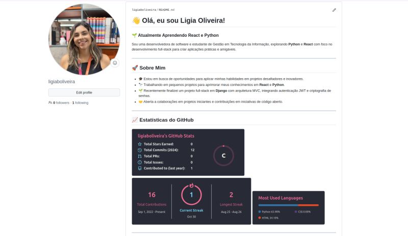 Lígia Oliveira no LinkedIn: #github #desenvolvimento #python #react # ... Lígia Oliveira no LinkedIn: #github #desenvolvimento #python #react # ...