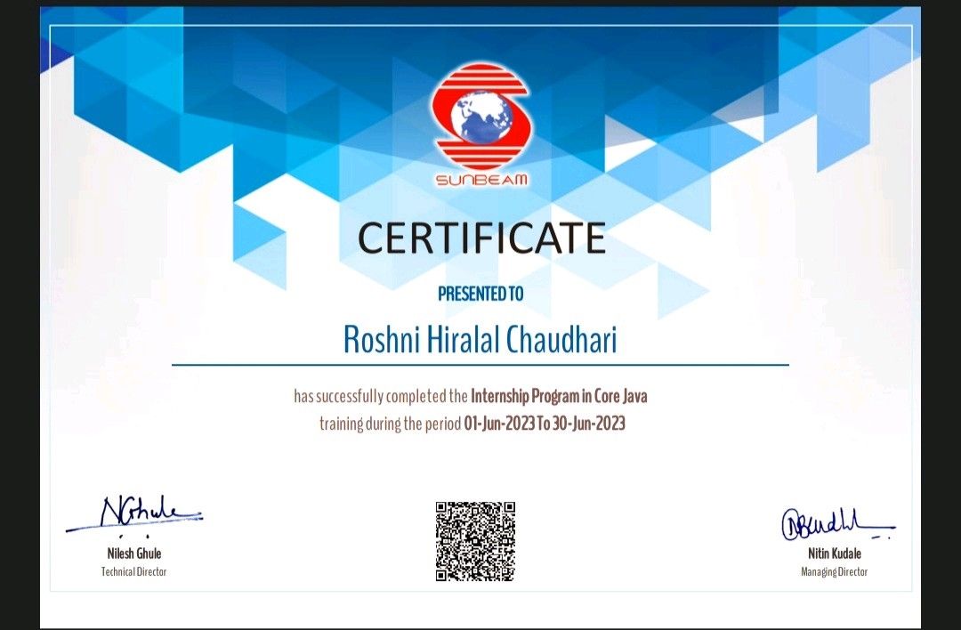 Roshni Chaudhari on LinkedIn: #internship #java #sunbeam Roshni Chaudhari on LinkedIn: #internship #java #sunbeam