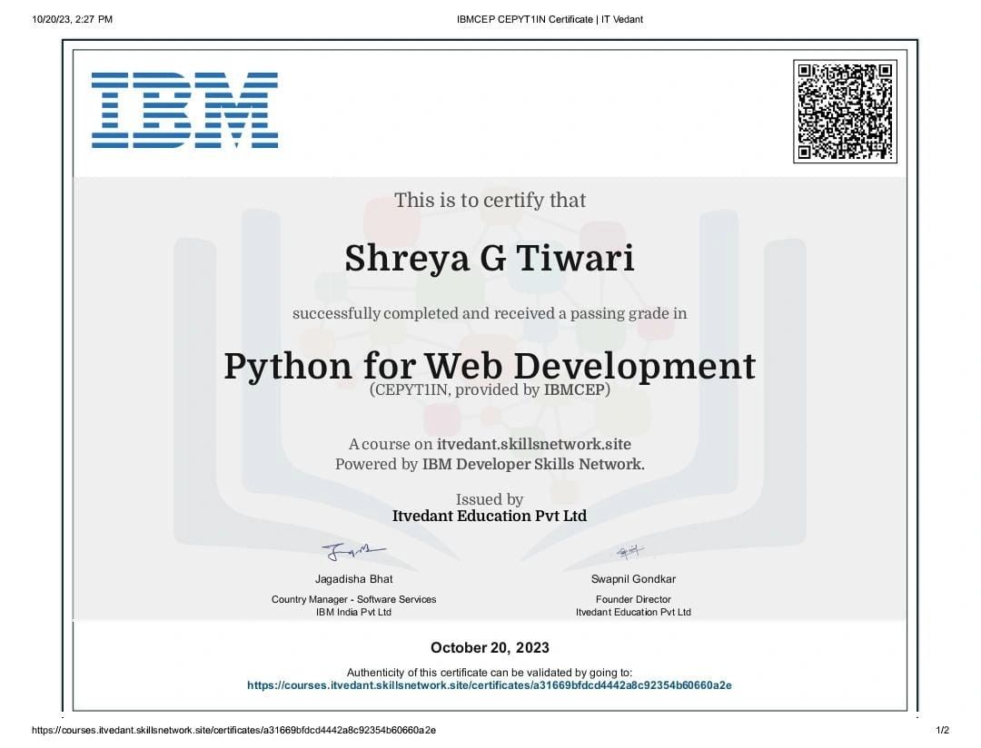Shreya G Tiwari on LinkedIn: #ibm #python #pythondeveloper # ... Shreya G Tiwari on LinkedIn: #ibm #python #pythondeveloper # ...
