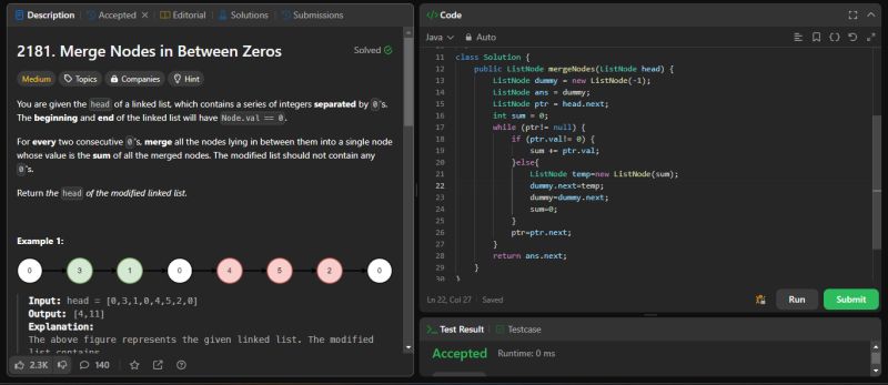 Day75 of Leetcode challenge: Merge Nodes | Vishakha Rathore posted on ... Day75 of Leetcode challenge: Merge Nodes | Vishakha Rathore posted on ...