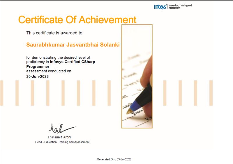 Saurabh Solanki on LinkedIn: #certificationachievement #infosys # ... Saurabh Solanki on LinkedIn: #certificationachievement #infosys # ...