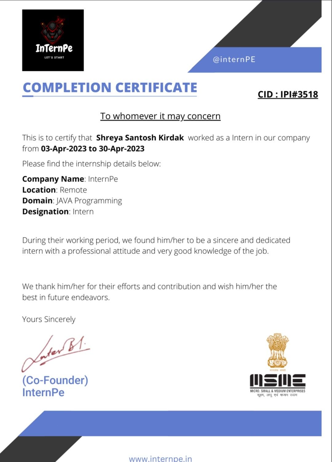 Shreya Kirdak on LinkedIn: #internship #java #programming #connections ... Shreya Kirdak on LinkedIn: #internship #java #programming #connections ...