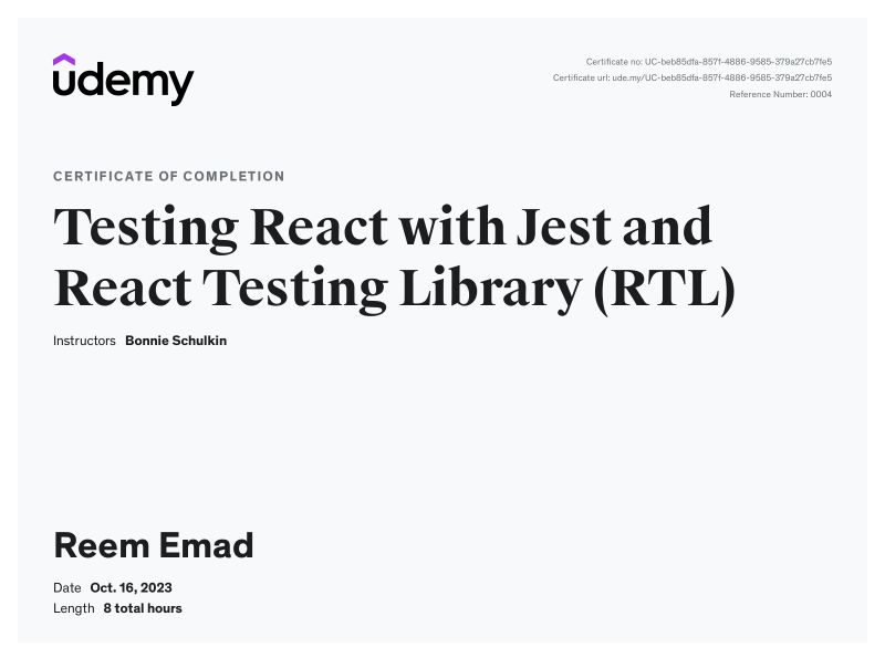 Reem Emad 🇵🇸 on LinkedIn: #testing #react #jest #rtl Reem Emad 🇵🇸 on LinkedIn: #testing #react #jest #rtl