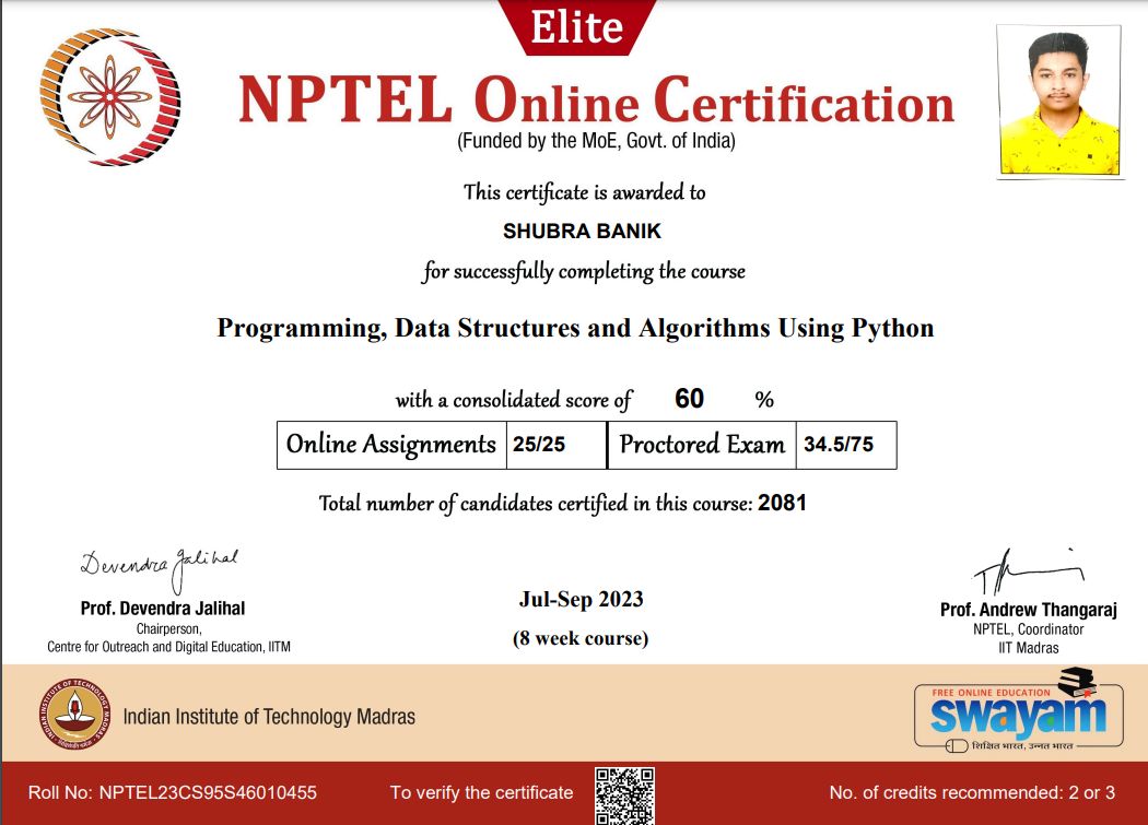 Shubra Banik on LinkedIn: #nptel #cmi #elitecertificate # ... Shubra Banik on LinkedIn: #nptel #cmi #elitecertificate # ...