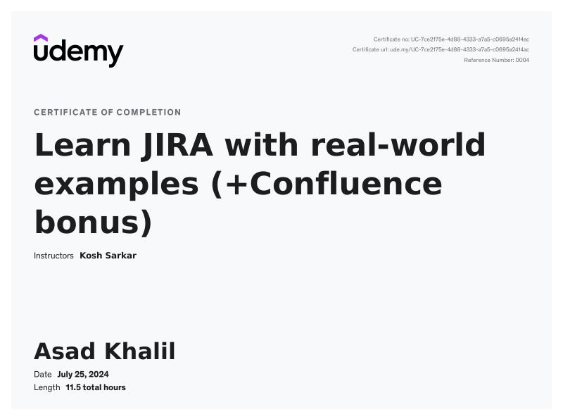 Completed JIRA course on Udemy | Asad Khalil, PMP® posted on the topic ... Completed JIRA course on Udemy | Asad Khalil, PMP® posted on the topic ...