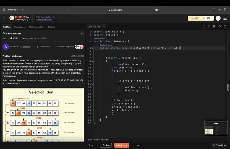 Day 68 of #100DaysCodingChallenge: Selection Sort | Atharva Bhalerao ... Day 68 of #100DaysCodingChallenge: Selection Sort | Atharva Bhalerao ...