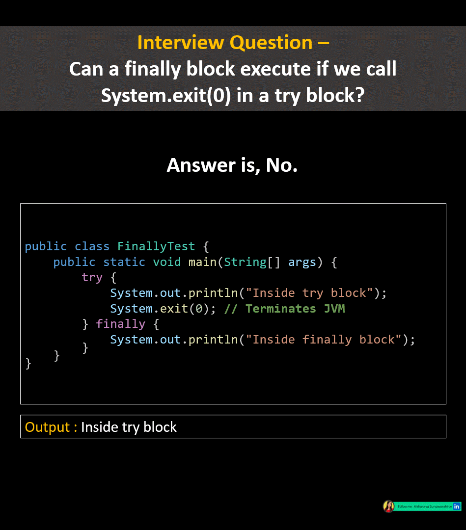 🚀 Java Interview: Does finally Execute if System.exit(0) is Called in a ... 🚀 Java Interview: Does finally Execute if System.exit(0) is Called in a ...