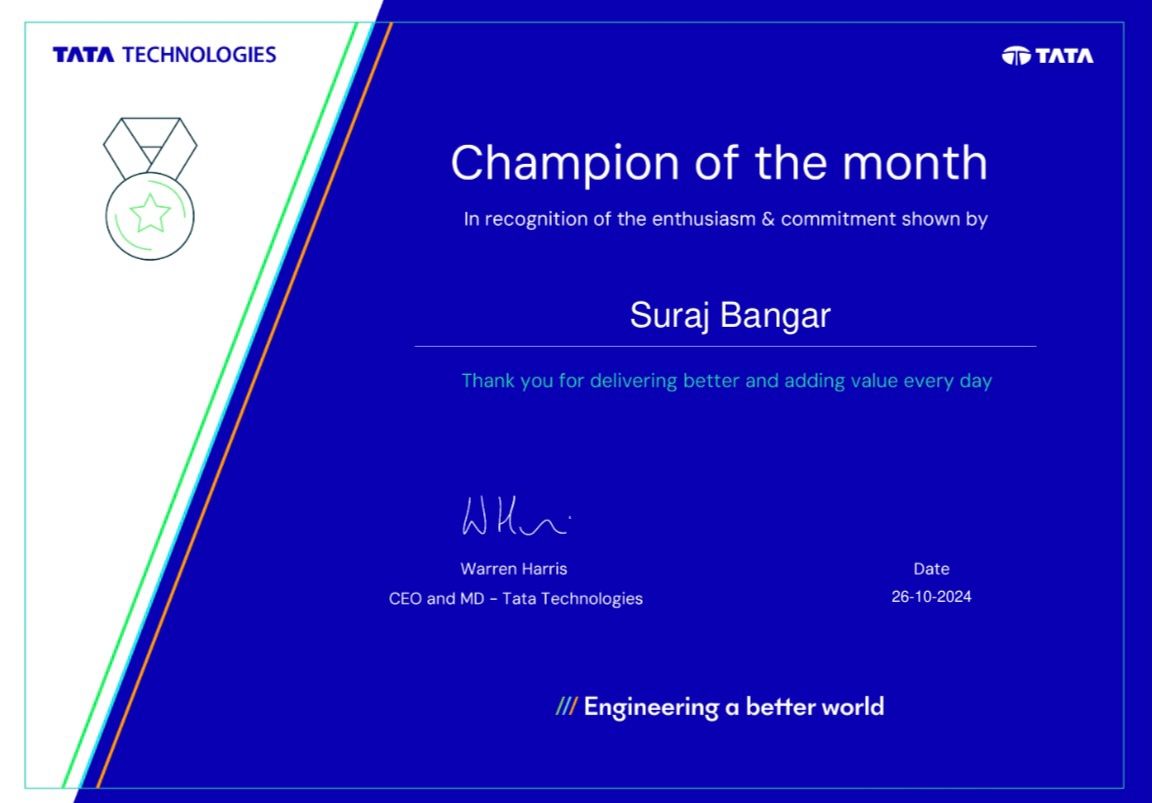 Suraj Bangar on LinkedIn: Milestone Achieved !! Tata Technologies ... Suraj Bangar on LinkedIn: Milestone Achieved !! Tata Technologies ...