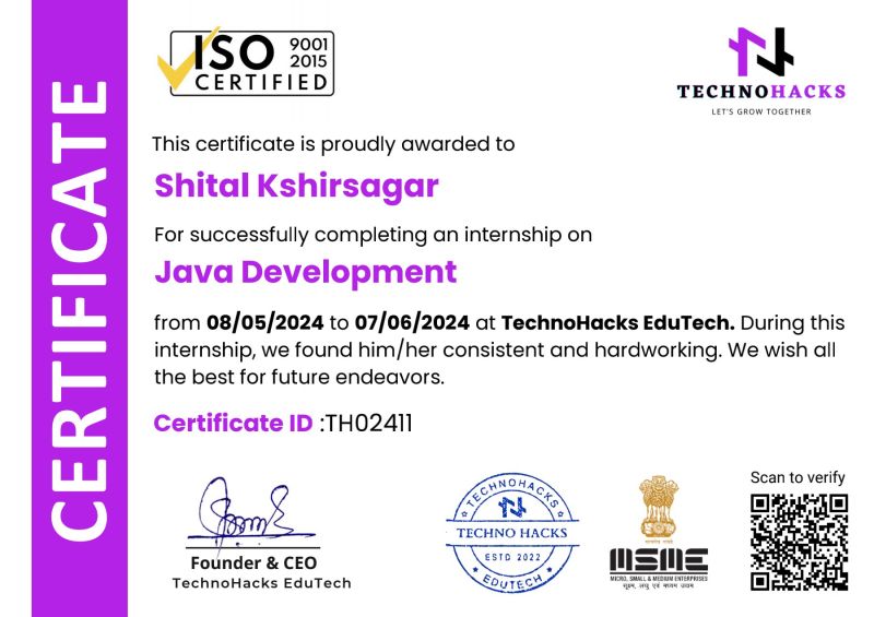 #javadevelopment #internship #technohacksedutech | Shital Kshirsagar #javadevelopment #internship #technohacksedutech | Shital Kshirsagar