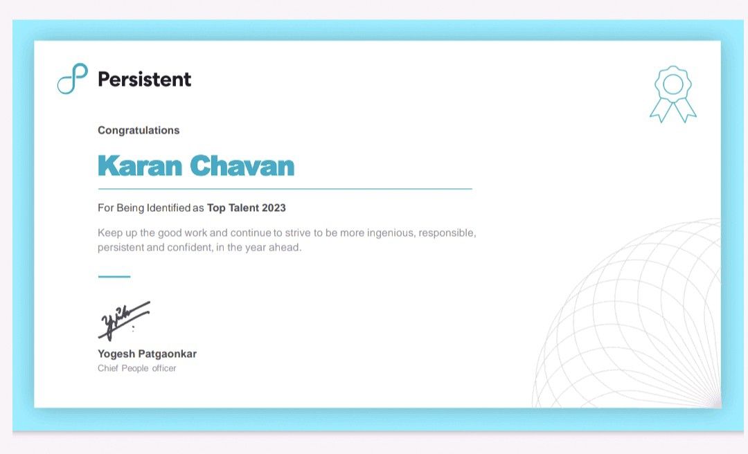 Karan Chavan on LinkedIn: #persistentsystems Karan Chavan on LinkedIn: #persistentsystems