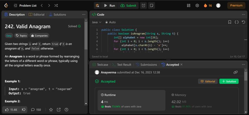 Resolved problem 242 on LeetCode challenge | Anay Verma posted on the ... Resolved problem 242 on LeetCode challenge | Anay Verma posted on the ...