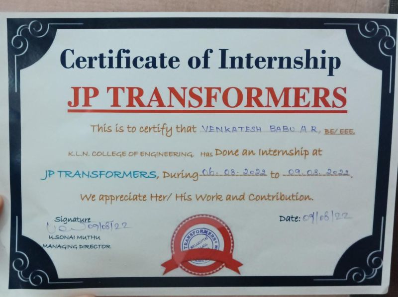 Venkatesh Babu A. R. on LinkedIn: Hi all! Jp Transformers Internship ... Venkatesh Babu A. R. on LinkedIn: Hi all! Jp Transformers Internship ...