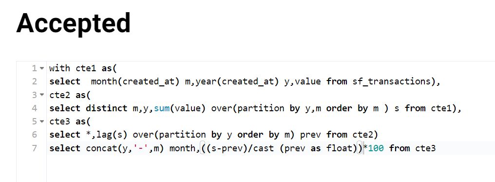 SQL Challenge: Monthly Percentage Difference | Ravali K posted on the ... SQL Challenge: Monthly Percentage Difference | Ravali K posted on the ...