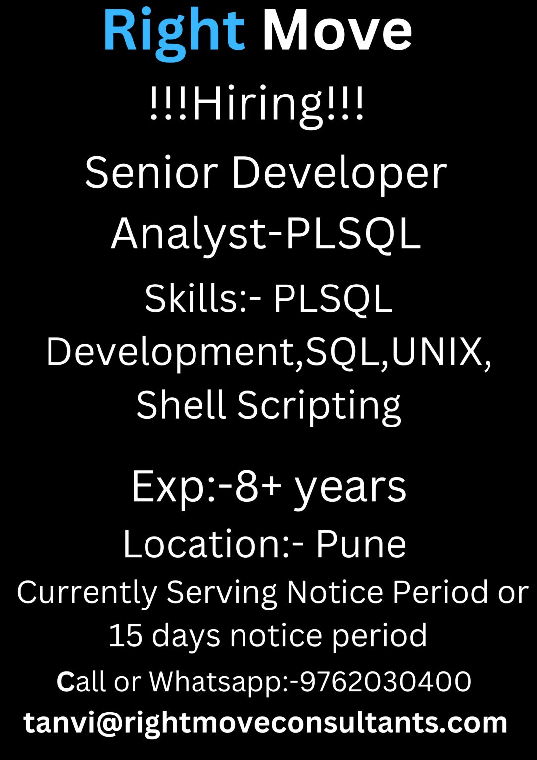 Tanvi P on LinkedIn: #plsqldeveloper #sql #unix #shellscripting #hiringnow Tanvi P on LinkedIn: #plsqldeveloper #sql #unix #shellscripting #hiringnow