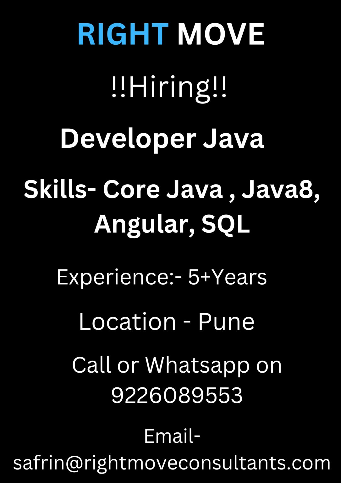 Safrin I on LinkedIn: #corejava #java8 #angular #sql #hiring #rightmove Safrin I on LinkedIn: #corejava #java8 #angular #sql #hiring #rightmove