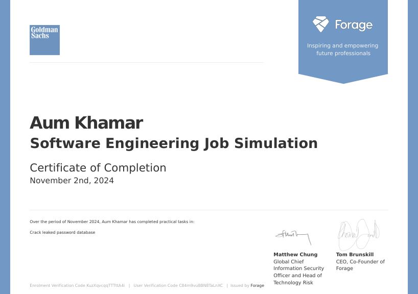 Aum Khamar on LinkedIn: I just completed Goldman Sachs's Software ... Aum Khamar on LinkedIn: I just completed Goldman Sachs's Software ...