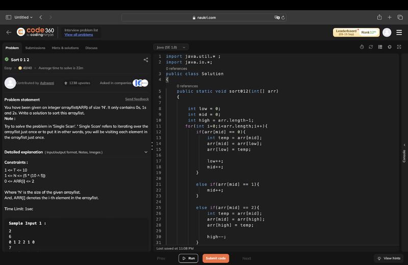 Day 71 of #100DaysOfCodechallenge: Sort 0, 1, 2 | Atharva Bhalerao ... Day 71 of #100DaysOfCodechallenge: Sort 0, 1, 2 | Atharva Bhalerao ...