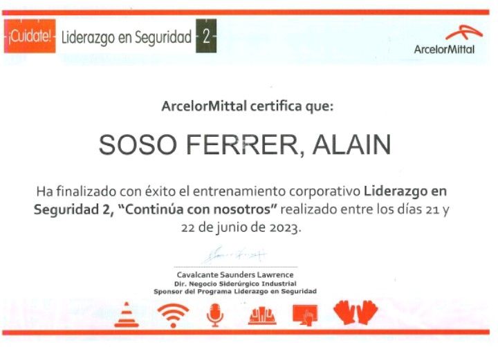Alain Cristian Soso Ferrer en LinkedIn: Muchas gracias ArcelorMittal ... Alain Cristian Soso Ferrer en LinkedIn: Muchas gracias ArcelorMittal ...