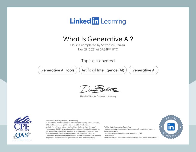 Shivanshu Shukla on LinkedIn: Certificate of Completion Shivanshu Shukla on LinkedIn: Certificate of Completion