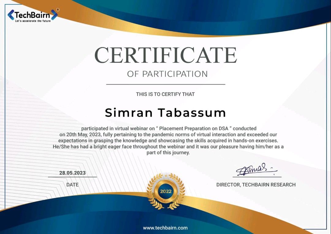 Simran Tabassum on LinkedIn: #dsa #techbairn Simran Tabassum on LinkedIn: #dsa #techbairn