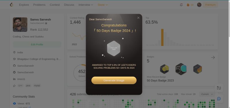 Sanvu Sarvesh on LinkedIn: #50_days_badge_2024 #leetcodechallenge # ... Sanvu Sarvesh on LinkedIn: #50_days_badge_2024 #leetcodechallenge # ...