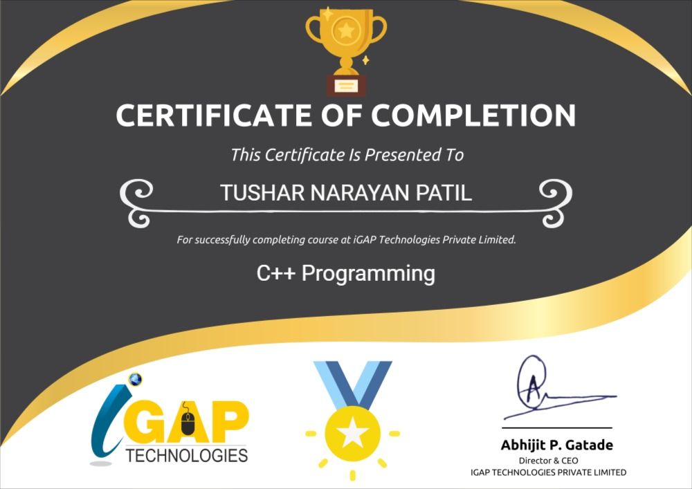 Tushar Patil on LinkedIn: #cprogramming #certified #skillsacquired # ... Tushar Patil on LinkedIn: #cprogramming #certified #skillsacquired # ...