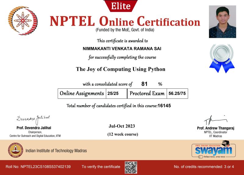Venkata Ramana Sai Nimmakanti on LinkedIn: #nptel #python #programming ... Venkata Ramana Sai Nimmakanti on LinkedIn: #nptel #python #programming ...