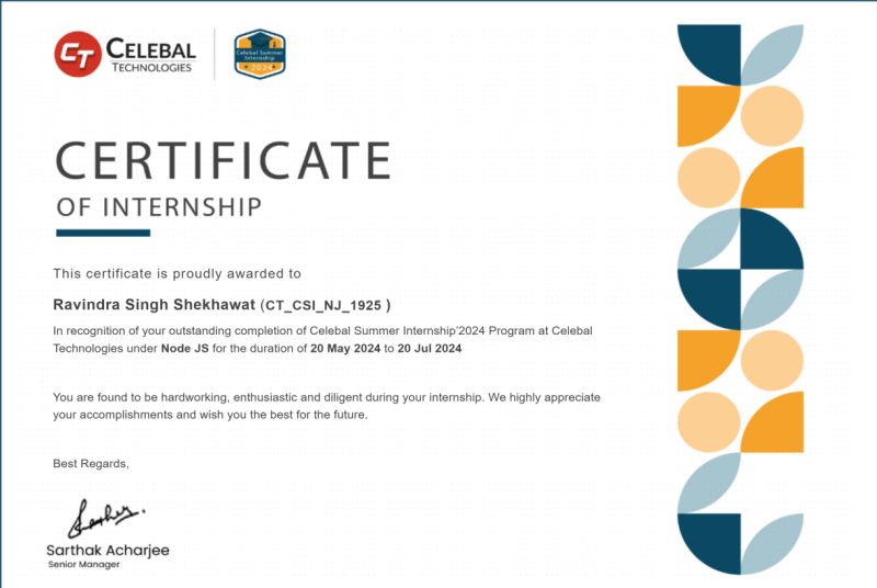 Ravindra Singh on LinkedIn: #internship #nodejs #celebaltechnologies # ... Ravindra Singh on LinkedIn: #internship #nodejs #celebaltechnologies # ...
