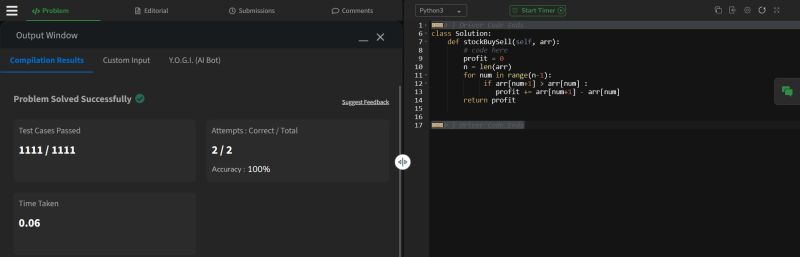 #day20 #dsa #100daysofcode #stockbuysell #problemsolving #pythoncoding ... #day20 #dsa #100daysofcode #stockbuysell #problemsolving #pythoncoding ...