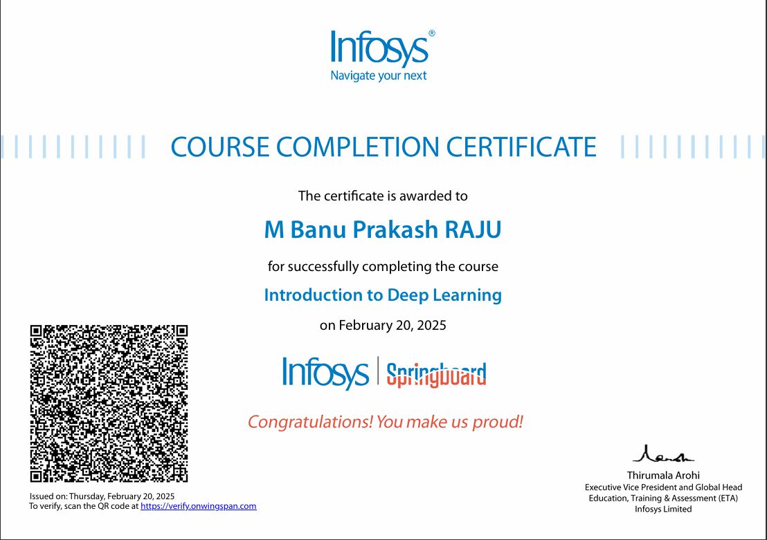 Successfully completed infosys course on Introduction to Deep Learning ... Successfully completed infosys course on Introduction to Deep Learning ...