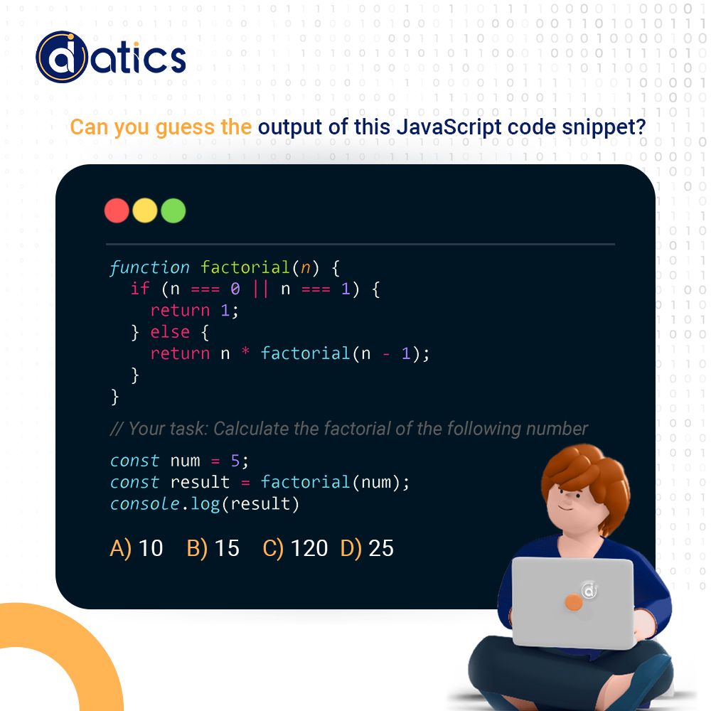 Datics AI on LinkedIn: #codingquiz #javascript #code | 13 comments Datics AI on LinkedIn: #codingquiz #javascript #code | 13 comments