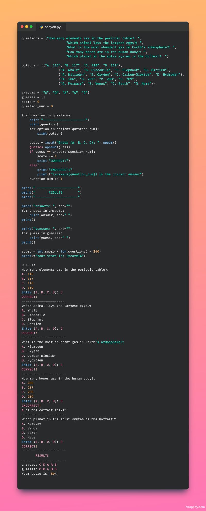 Shayan Khan on LinkedIn: #python #pythonprogramming #pythonquizzgame # ... Shayan Khan on LinkedIn: #python #pythonprogramming #pythonquizzgame # ...