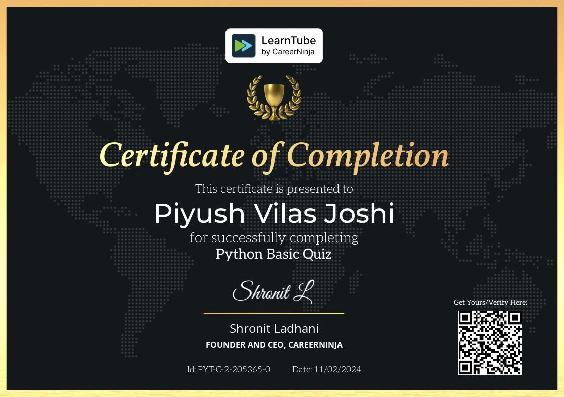 Piyush Joshi on LinkedIn: I am completely successfully python basic quiz Piyush Joshi on LinkedIn: I am completely successfully python basic quiz
