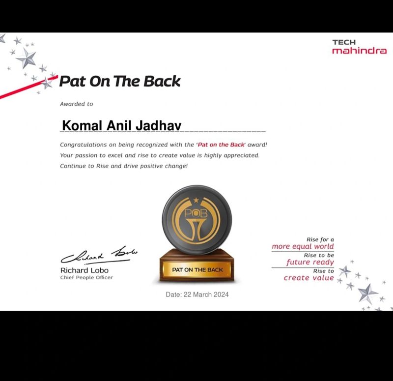 KOMAL JADHAV on LinkedIn: #patontheback #proudmoment #techmahindra # ... KOMAL JADHAV on LinkedIn: #patontheback #proudmoment #techmahindra # ...