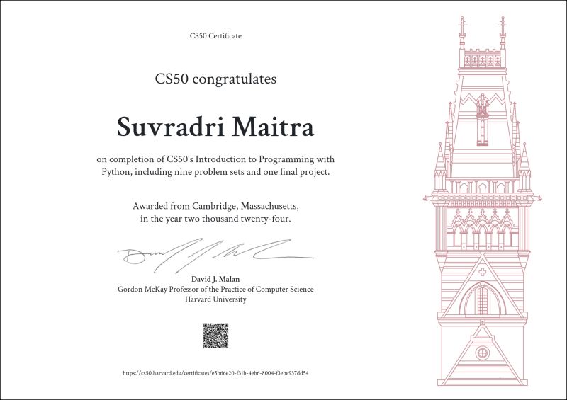 Suvradri Maitra on LinkedIn: Finally completed CS50's Introduction to ... Suvradri Maitra on LinkedIn: Finally completed CS50's Introduction to ...