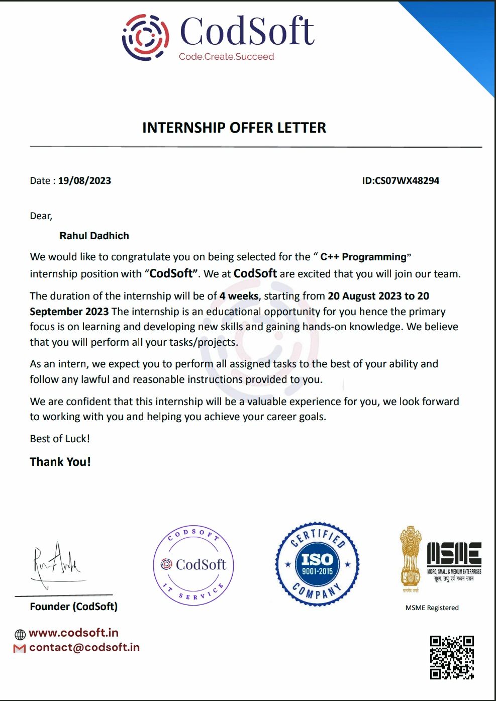 Rahul Dadhich on LinkedIn: #codsoft #codsoft #codsoft # ... Rahul Dadhich on LinkedIn: #codsoft #codsoft #codsoft # ...