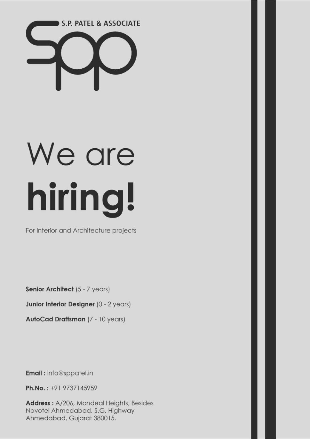 We invite you to join our team at S P Patel and Associate to be part of ... We invite you to join our team at S P Patel and Associate to be part of ...